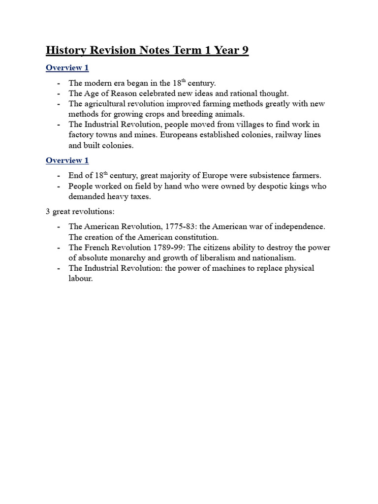 Year 9 History Revision Notes | PDF