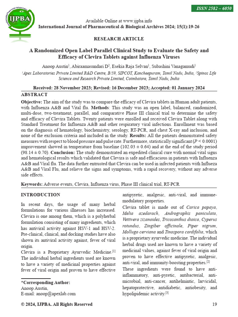 A Randomized Open Label Parallel Clinical Study To Evaluate The Safety ...