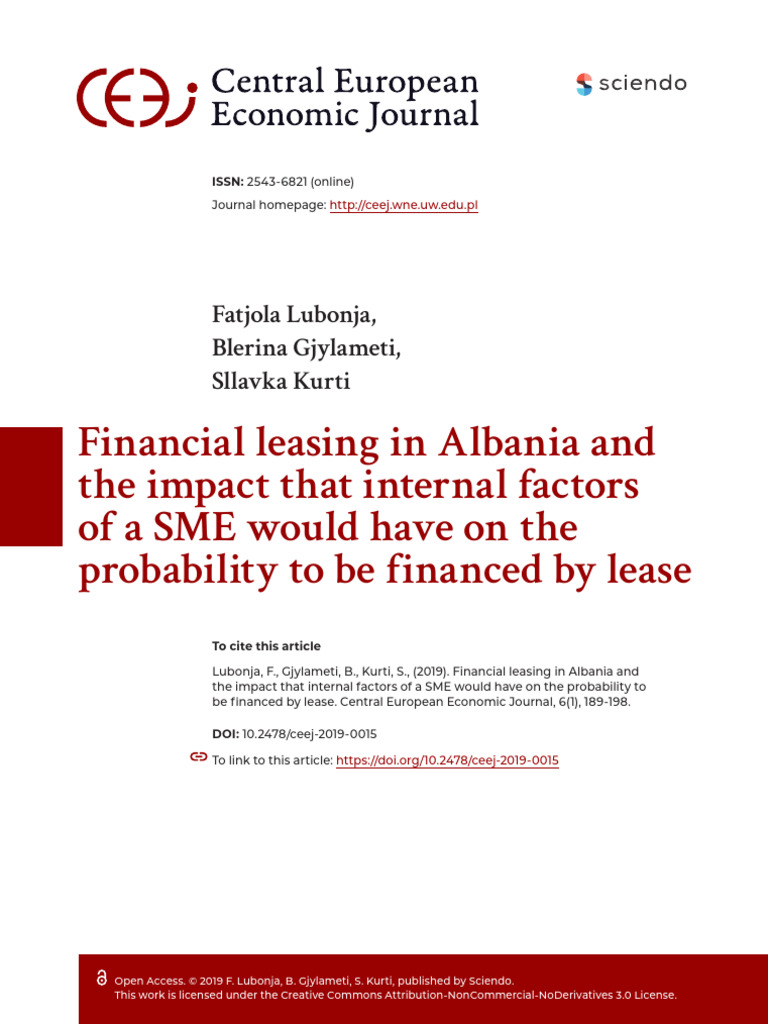 Financial Leasing in Albania and The Impact That I | PDF | Small And ...
