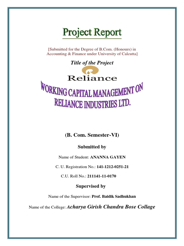 Working Capital Management of Reliance | PDF | Working Capital ...
