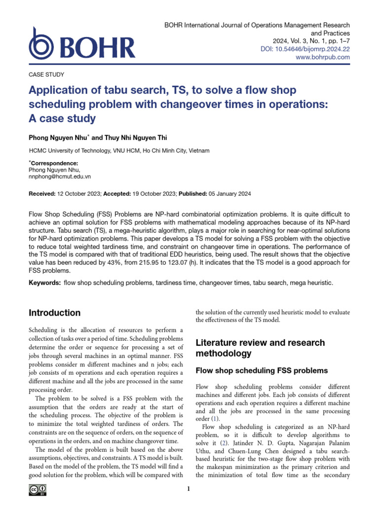 Application of Tabu Search, TS, To Solve A Flow Shop Scheduling Problem ... Application of Tabu Search, TS, To Solve A Flow Shop Scheduling Problem ...