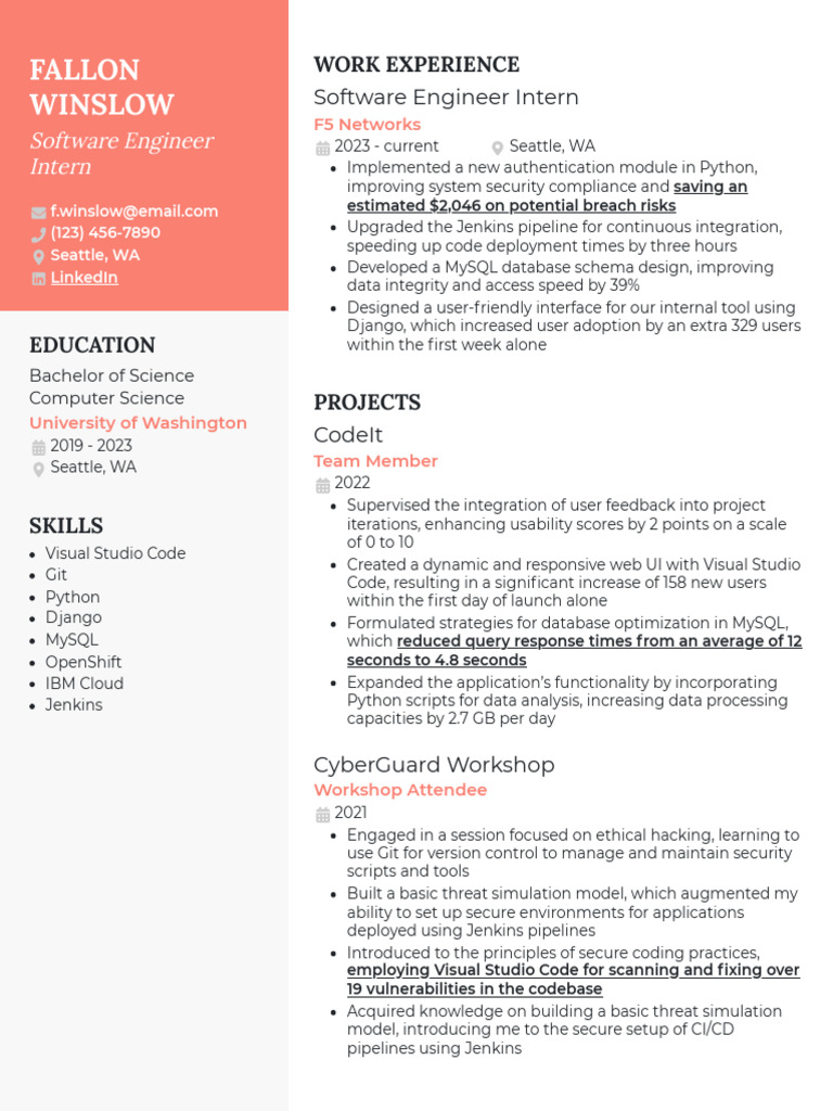 New Grad Software Engineer Resume Example | PDF | My Sql | Security