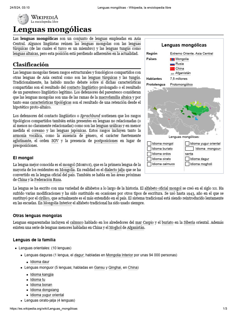 Lenguas Mongólicas - Wikipedia, La Enciclopedia Libre | PDF ...