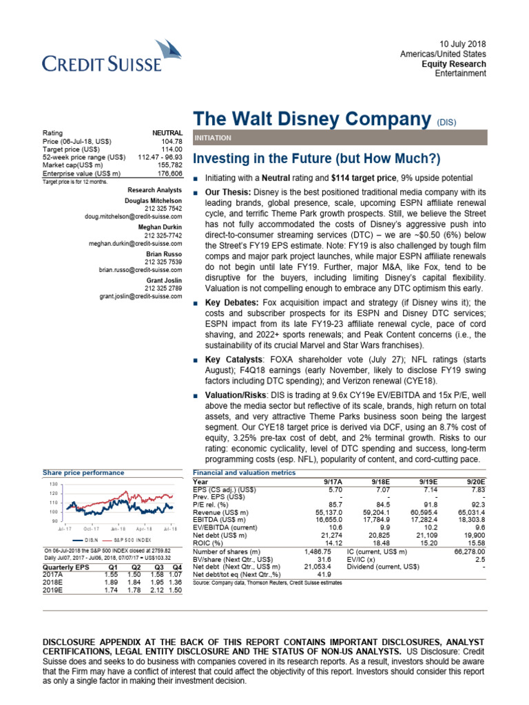 CS Equity Research Walt Disney | Download Free PDF | The Walt Disney ...