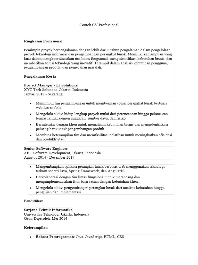 Contoh CV Project Manager Profesional | PDF