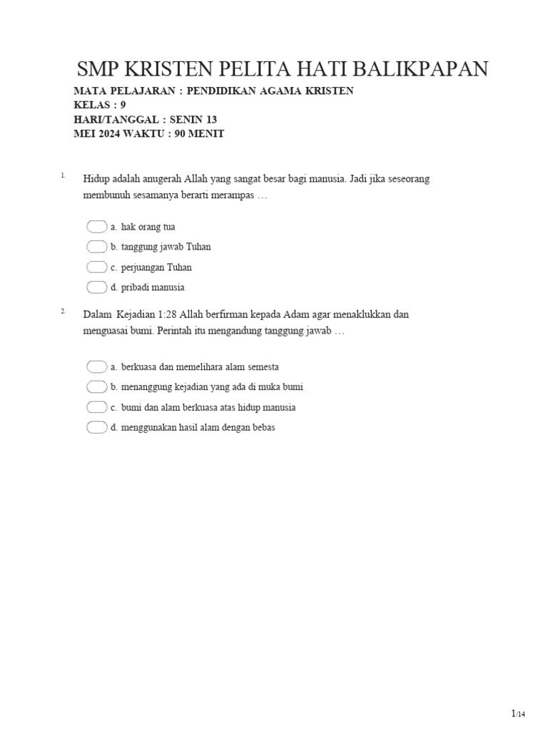 Soal Ujian Sekolah Kelas 9 Pak | PDF