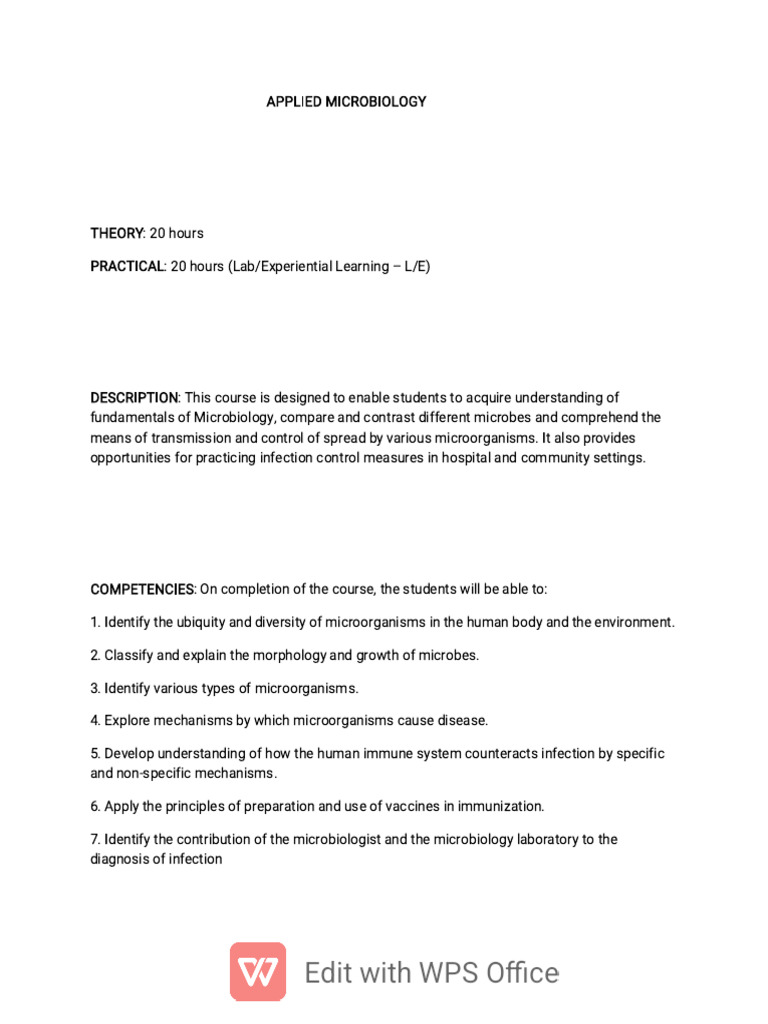 Course Plan On Microbiology | PDF | Self-Improvement | Science ...