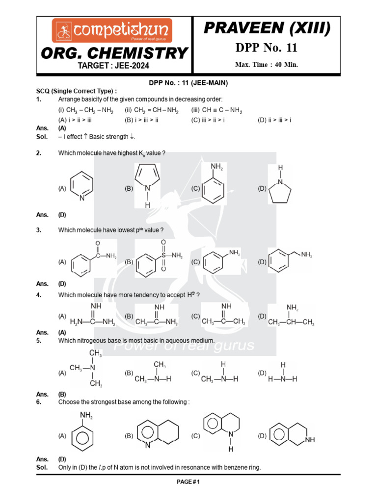 JEE-Main Basicity and Acidity Questions | PDF | Chemical Compounds ...