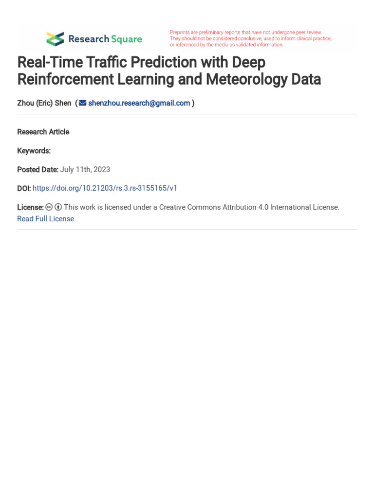 Real-Time Traffic Prediction With Deep Reinforceme | PDF | Machine Learning | Prediction