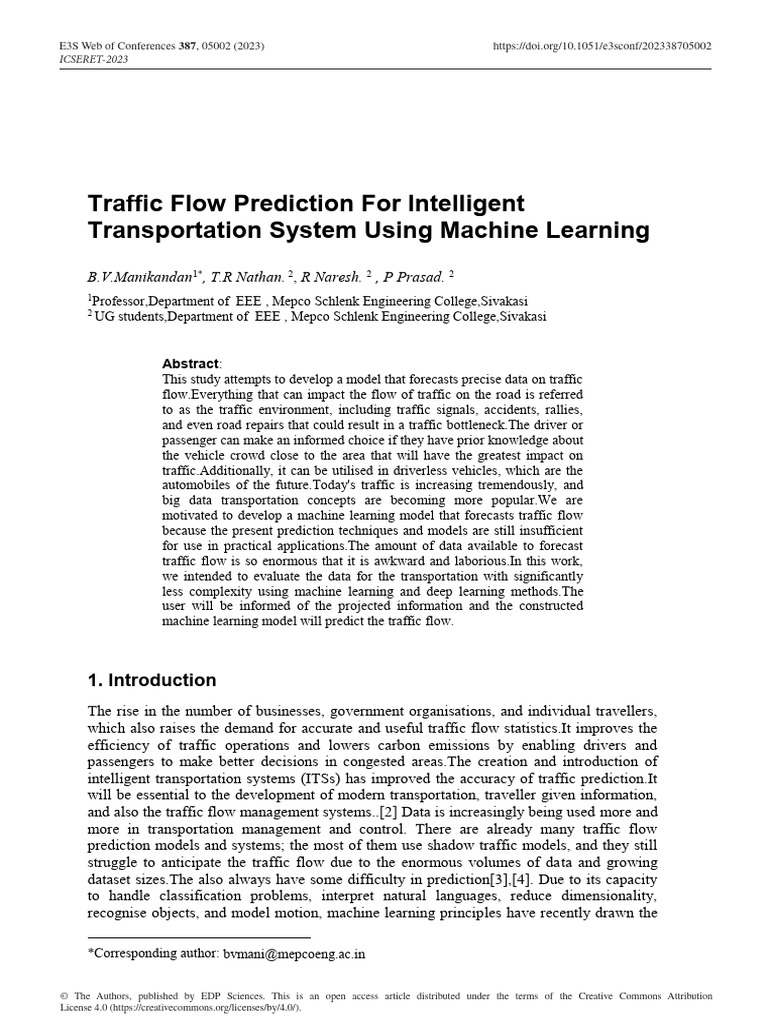 Traffic Flow Prediction For Intelligent Transporta | PDF | Support Vector Machine | Machine Learning
