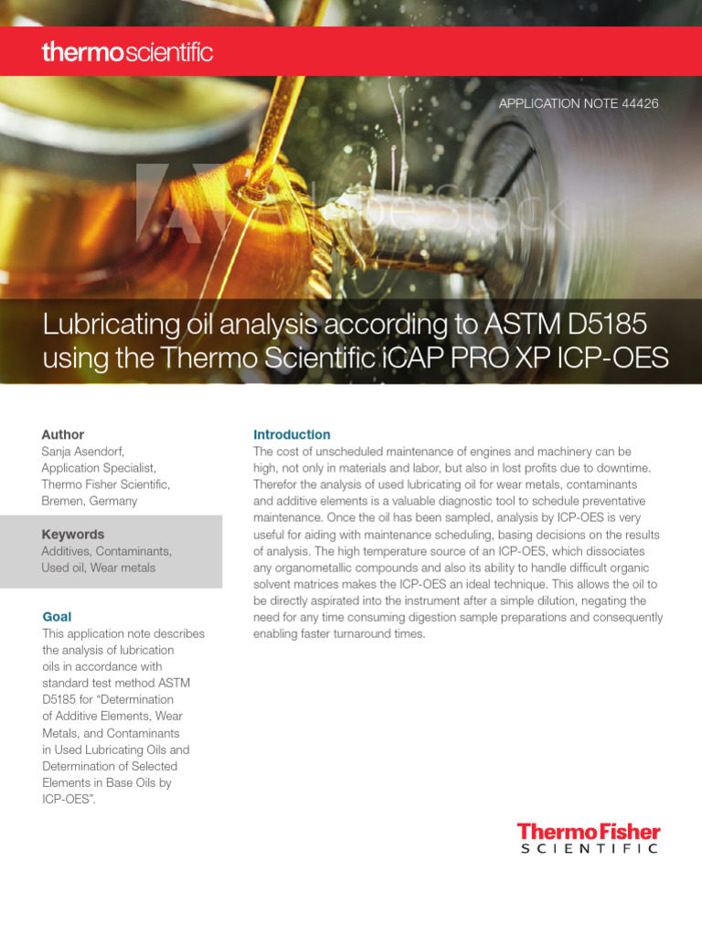 AN44426 Lubricating Oil Analysis ASTM D5185 iCAP PRO XP ICP OES ST3 ...