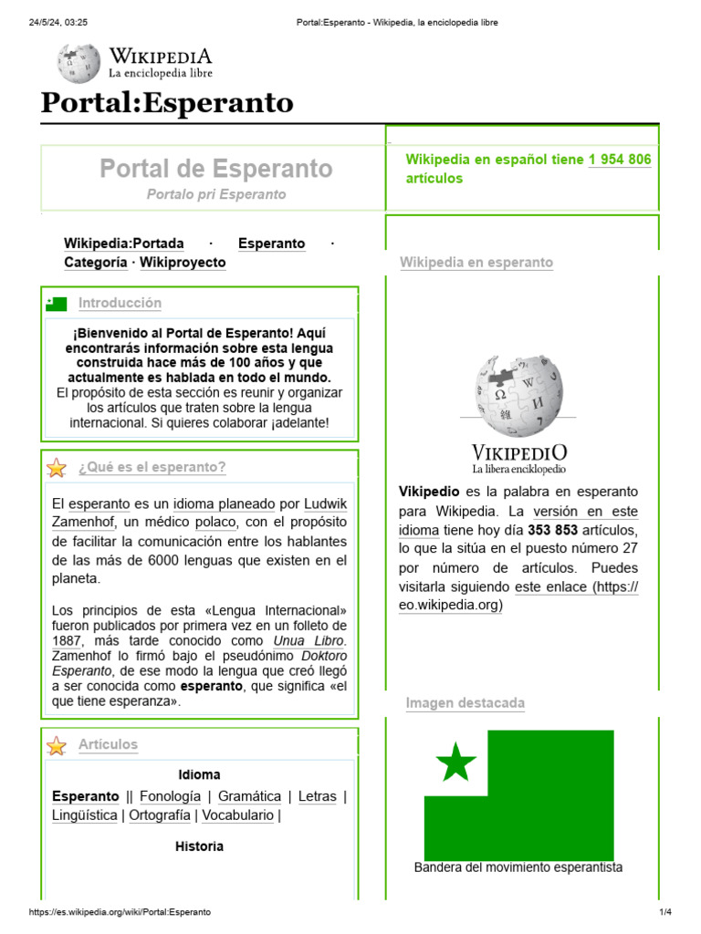 Portal - Esperanto - Wikipedia, La Enciclopedia Libre | PDF | Familias ...