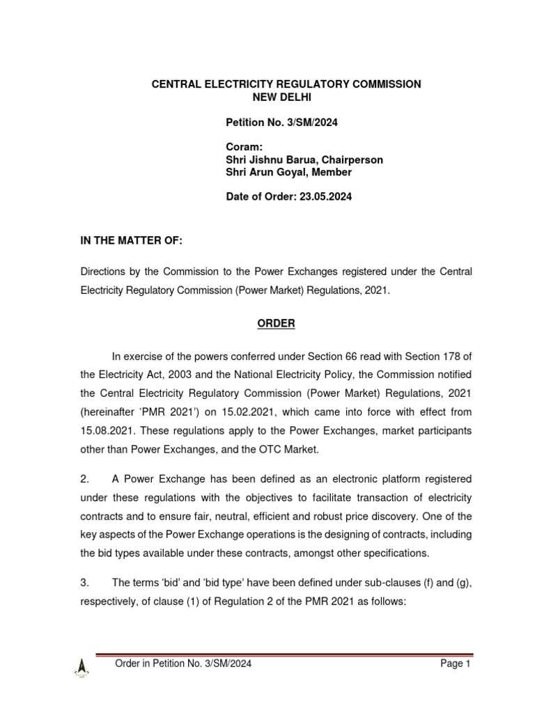 CERC Order For Exchange Bids | PDF | Economies