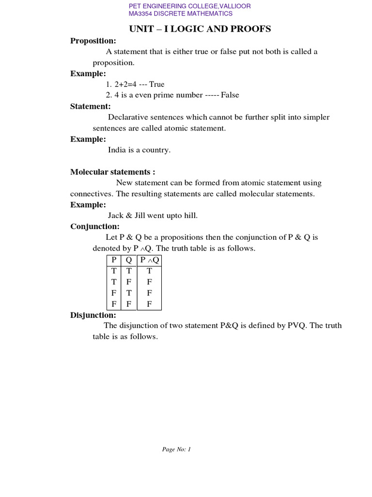 Ma3354 Unit I | PDF | Metalogic | Syntax (Logic)