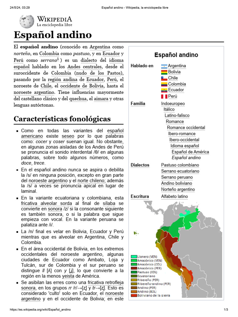Características del español andino | PDF | Lengua española | Andes