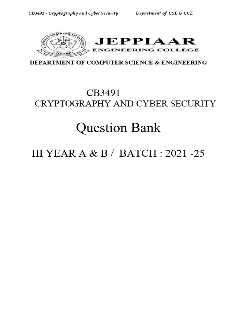 Cb3491 Crptography and Cyber Security | PDF | Cryptography | Key ...