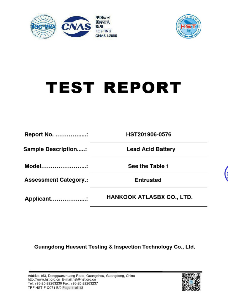 Test Report Hankook | PDF | Electrical Resistance And Conductance ...