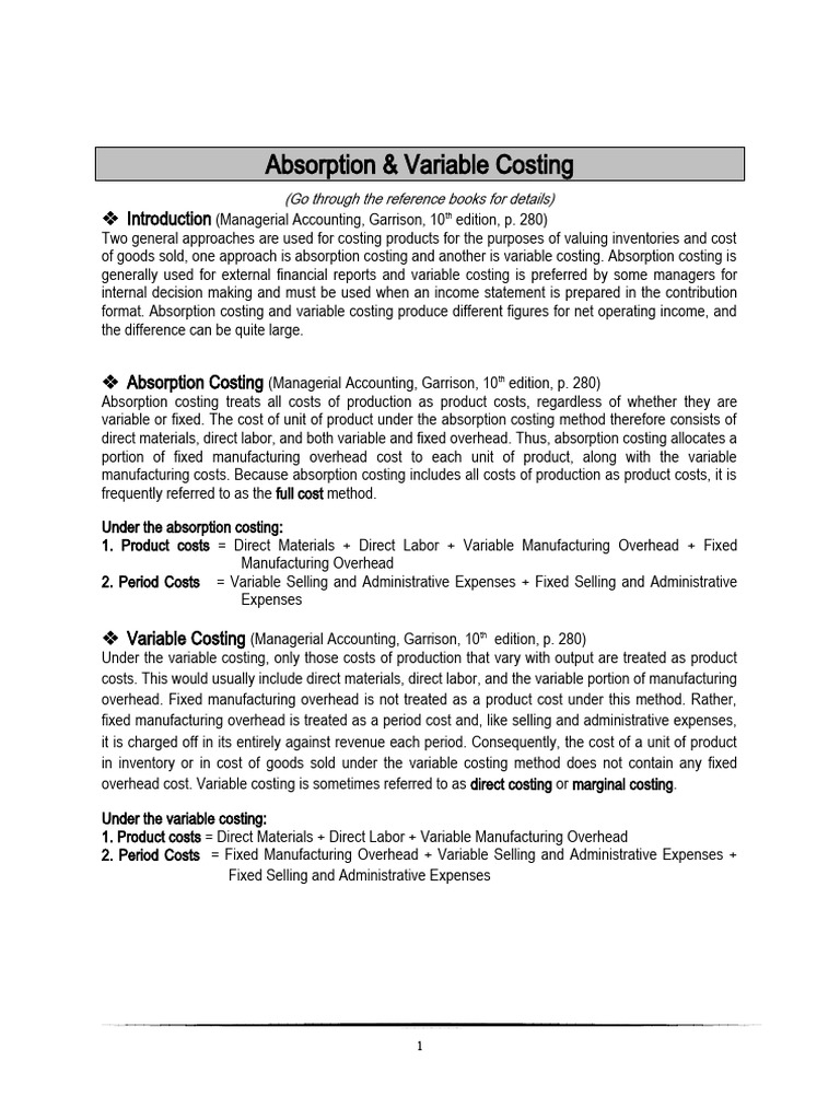 Absorption Costing | Download Free PDF | Inventory | Cost