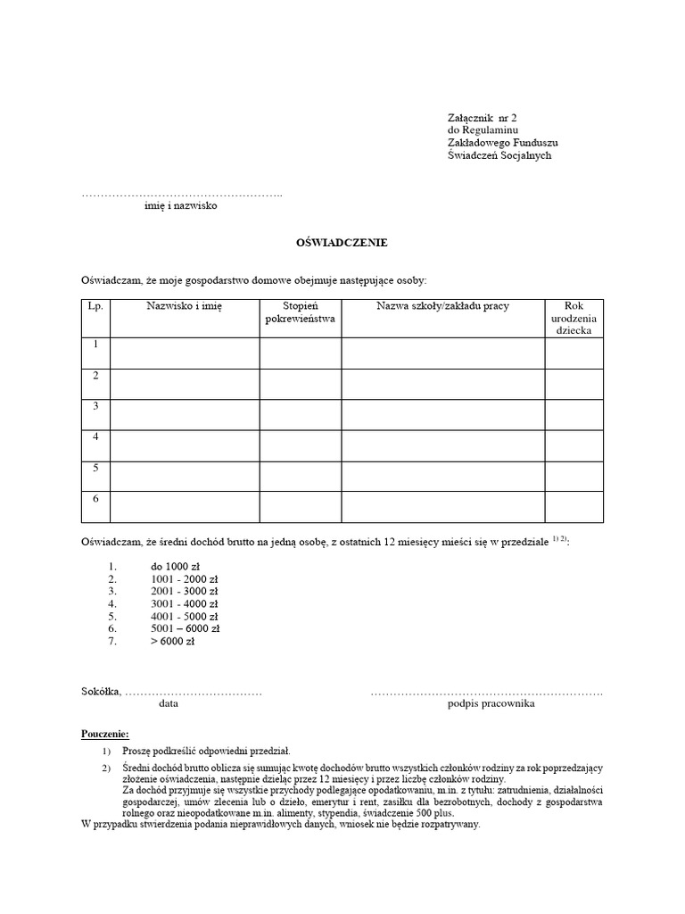 Oświadczenie + Klauzula | PDF