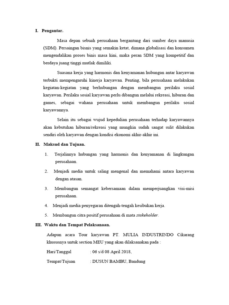 Contoh Proposal Tour Perusahaan | PDF