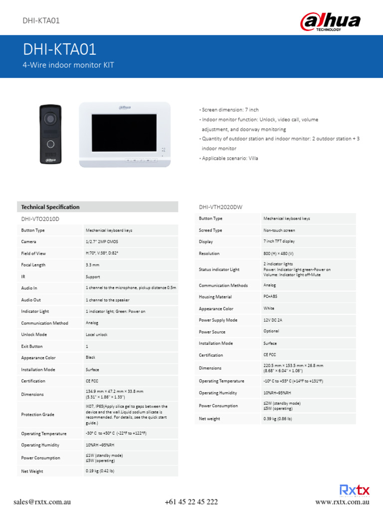 Dahua DHI KTA01 Datasheet | PDF | Computer Monitor | Computer Keyboard