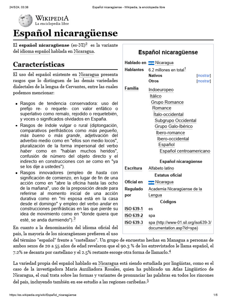 Español Nicaragüense - Wikipedia, La Enciclopedia Libre | PDF | Lengua ...