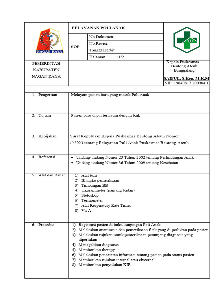 Sop - Poli Anak | PDF | Pengembangan Diri | Kesehatan Holistik