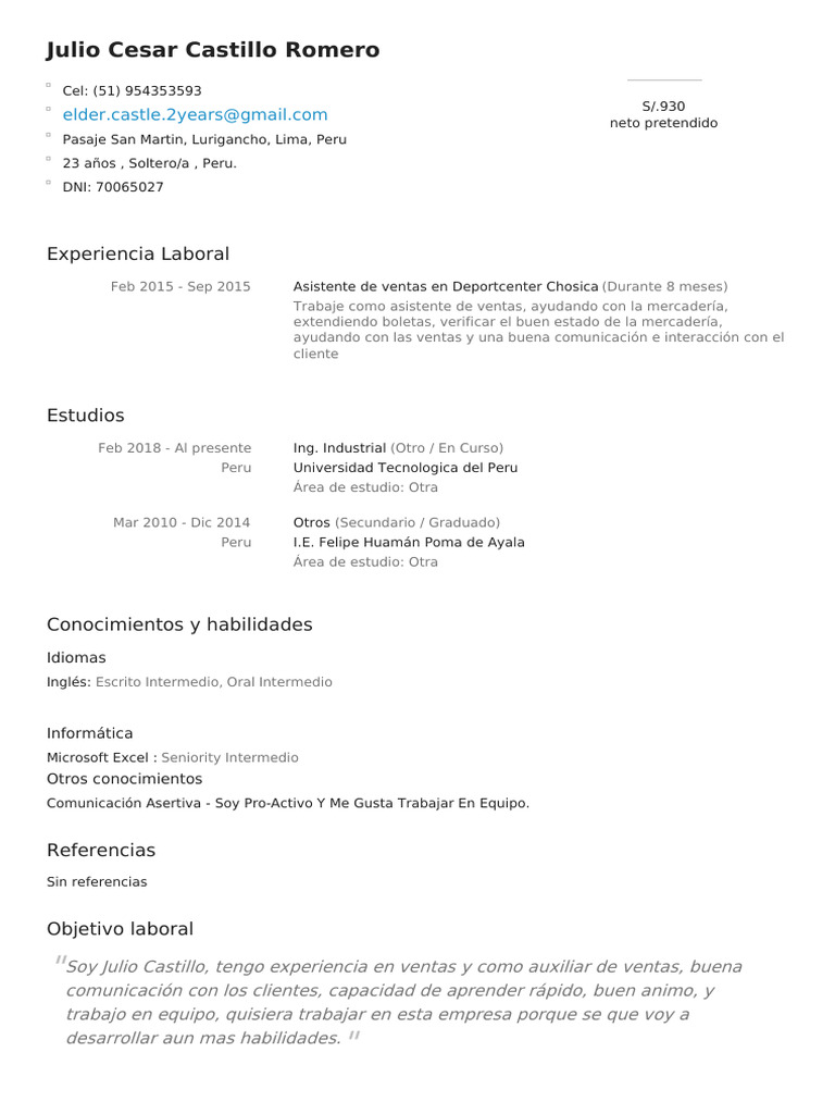 CV Julio Cesar Castillo Romero 1 | PDF