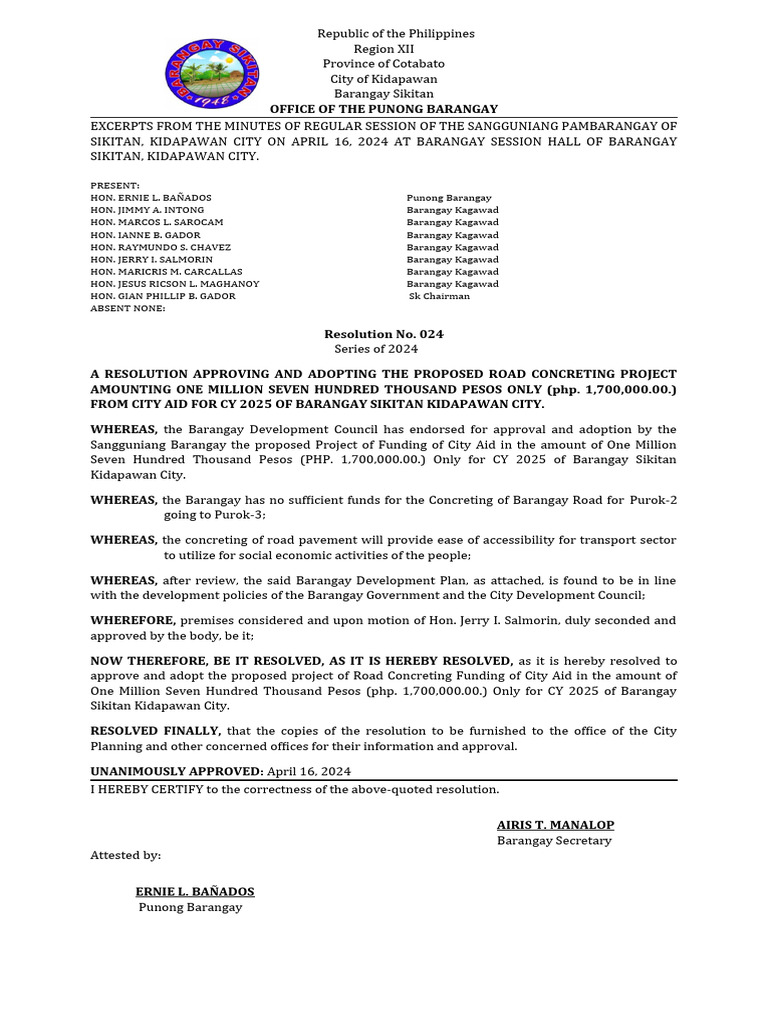 Resolution For Road Concreting 24 New | PDF | Philippines