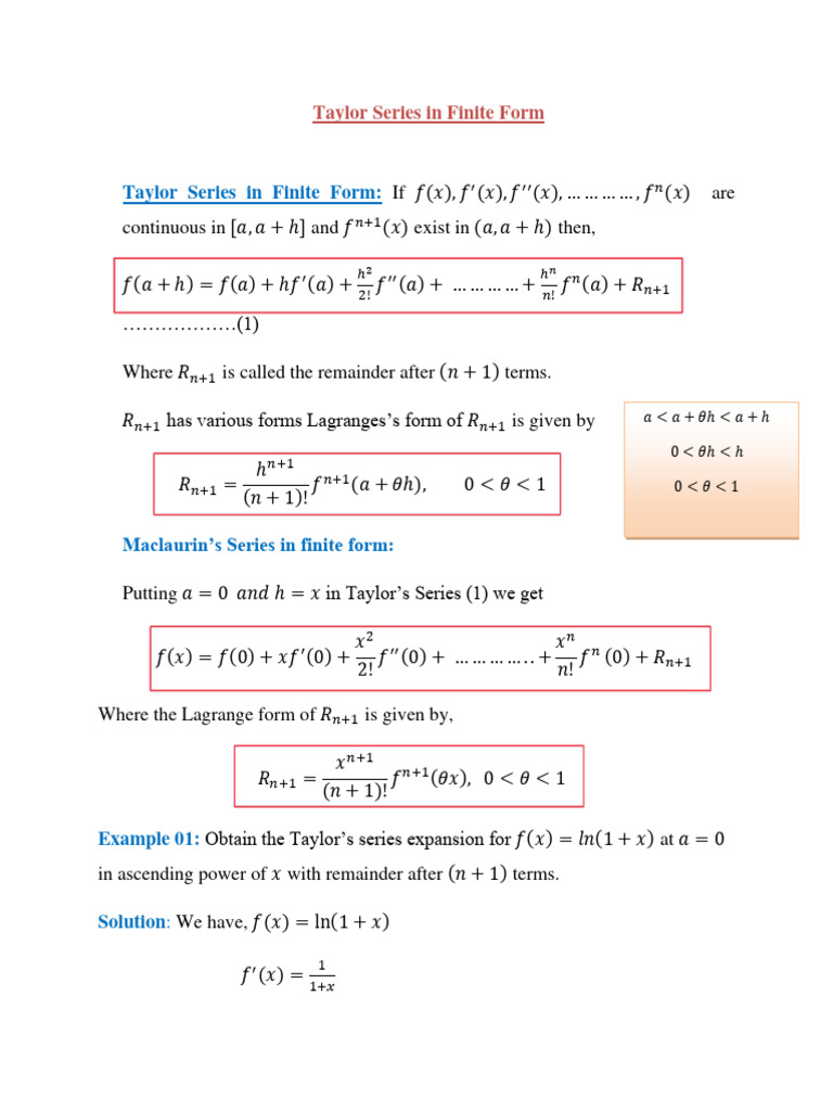 Taylor Series in Finite Form | PDF
