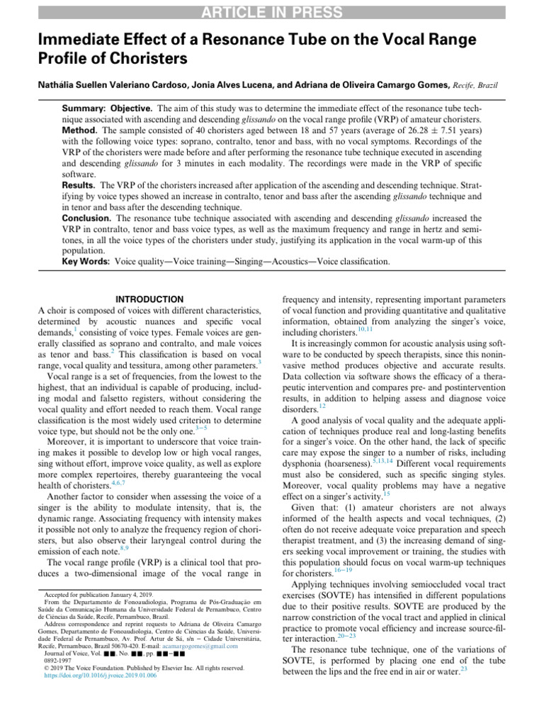 Immediate Effect of A Resonance Tube On The Vocal Range | PDF | Human ...