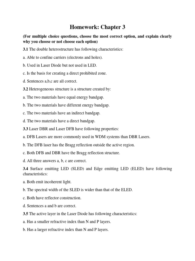 Homework Chapter 3 Pdf Laser Laser Diode