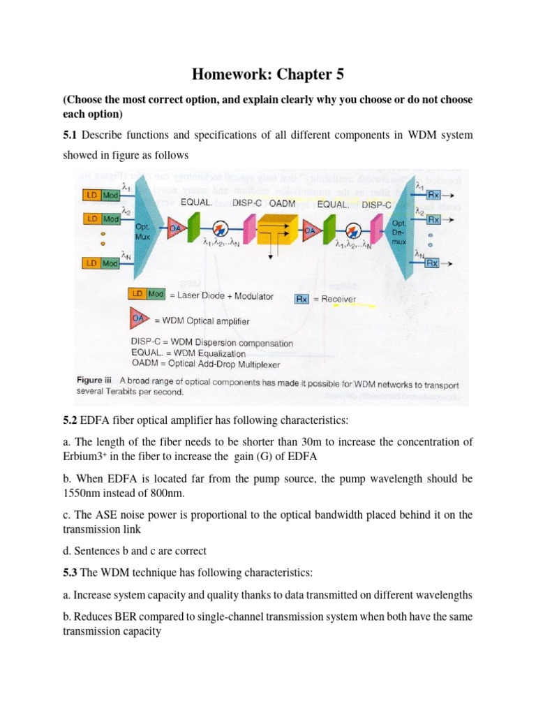 Homework - Chapter 5 | PDF | Fiber Optic Communication | Wavelength Division Multiplexing