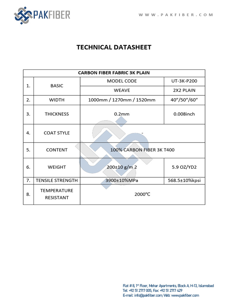 Carbon Fiber Fabric 3K Datasheet | PDF