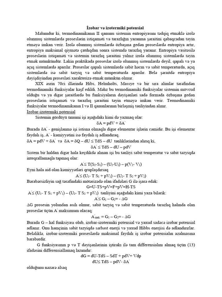 İzobar VƏ Izotermiki Potensial | PDF