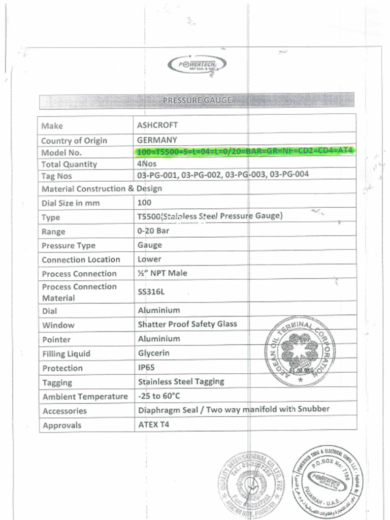 Pr.gauge & Dia.seal Data Sheet | PDF