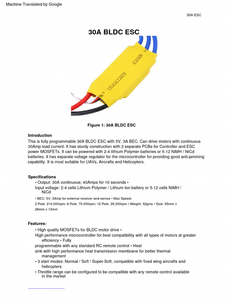 30A BLDC ESC Product Manual | PDF | Electrical Engineering | Electricity