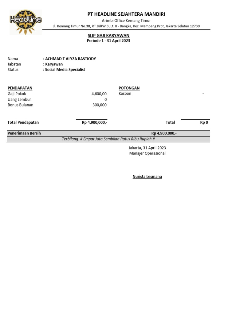 Slip Gaji April 2023 | PDF