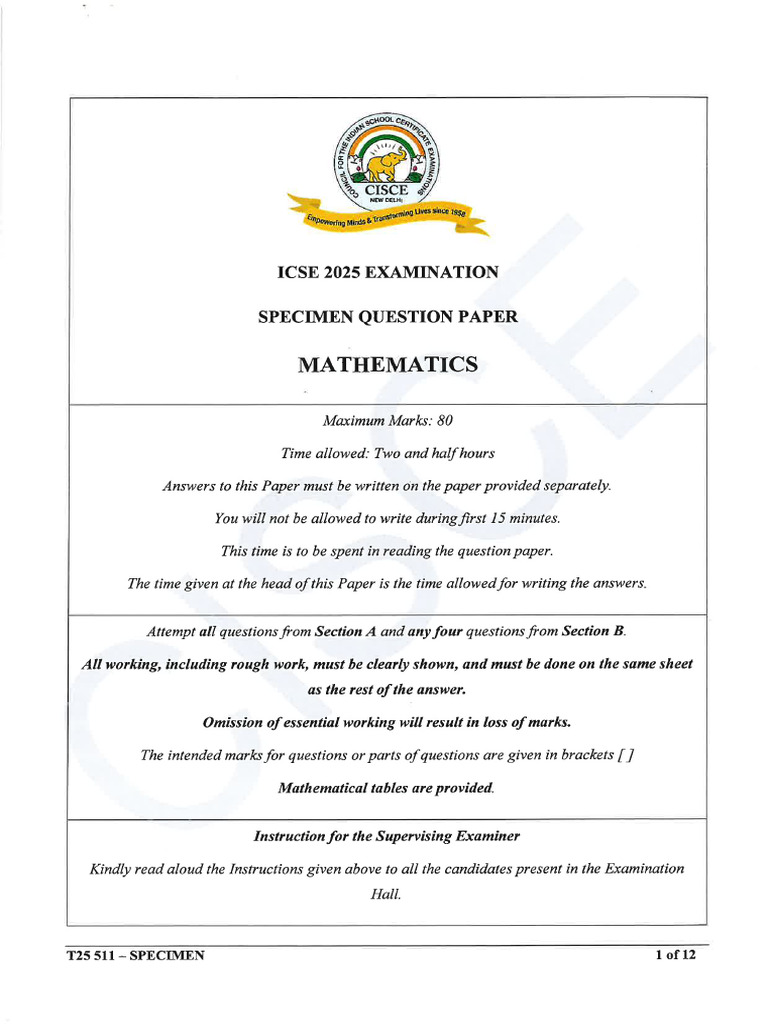 Icse 2025 Specimen | PDF
