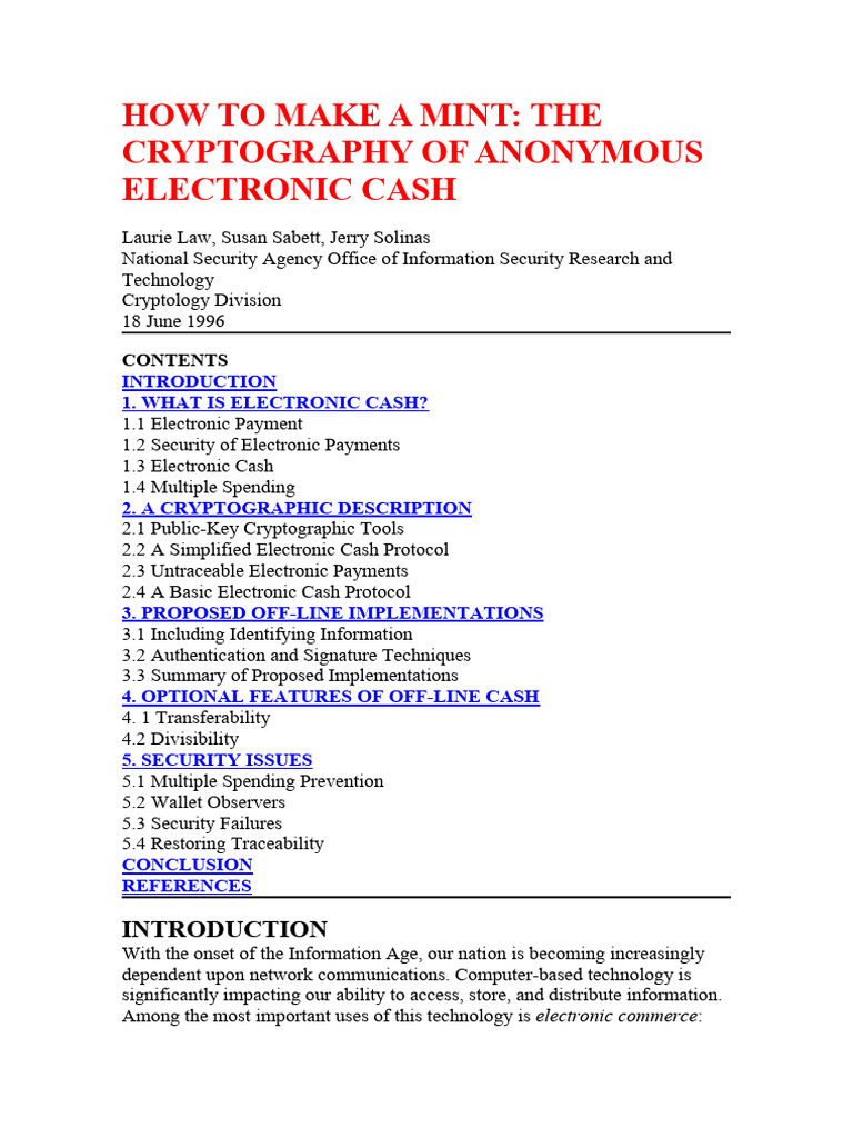 NSA Paper Ecash | PDF | Public Key Cryptography | Cryptography
