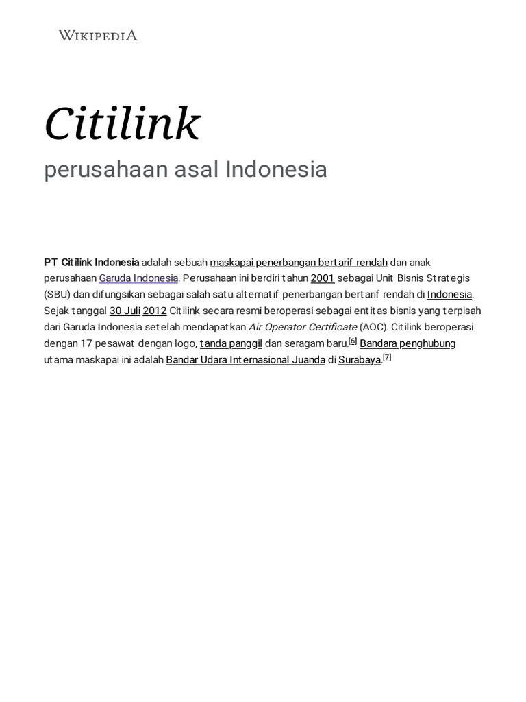 Citilink - Wikipedia Bahasa Indonesia, Ensiklopedia Bebas | PDF | Bisnis