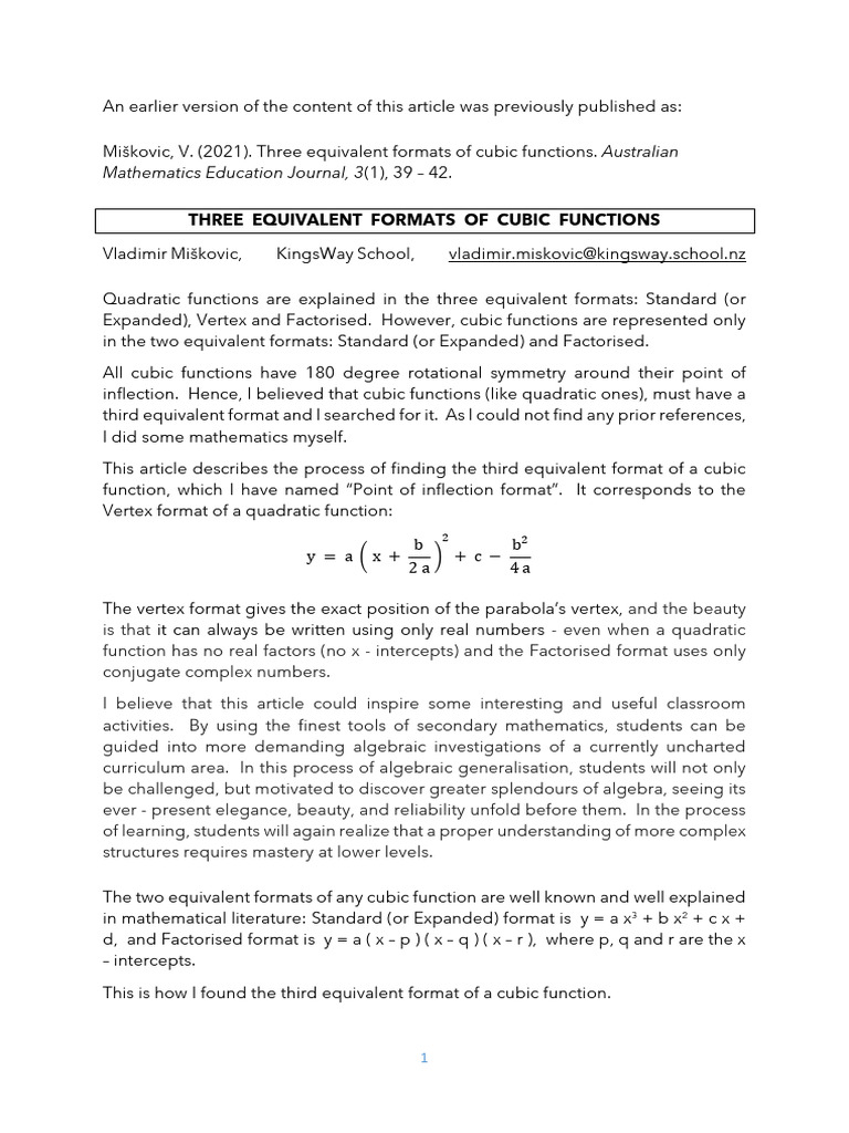 3 Equivalent Formats of Cubic Functions | PDF | Quadratic Equation ...
