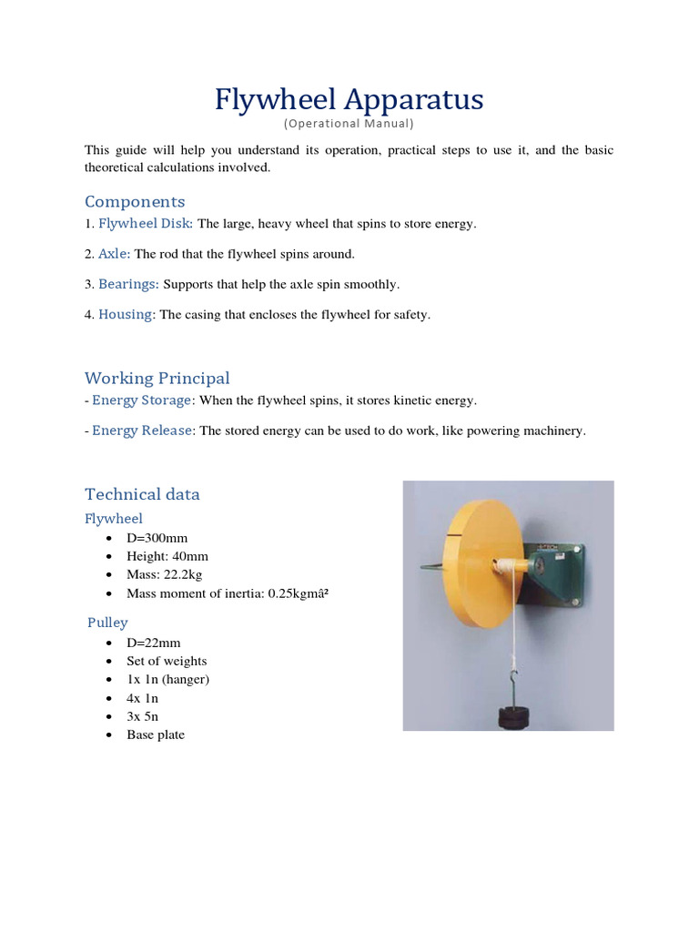 Fly Wheel Apparatus - Operational Manual | PDF | Torque | Metrology