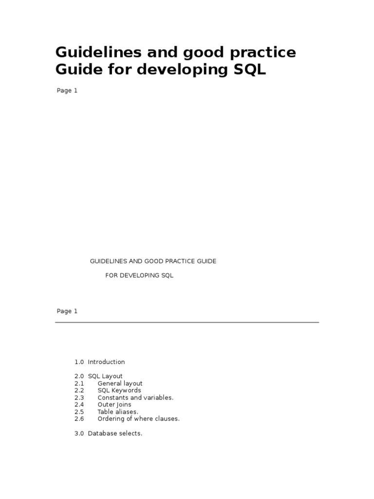 Guidelines and Good Practice For Developing SQL | PDF
