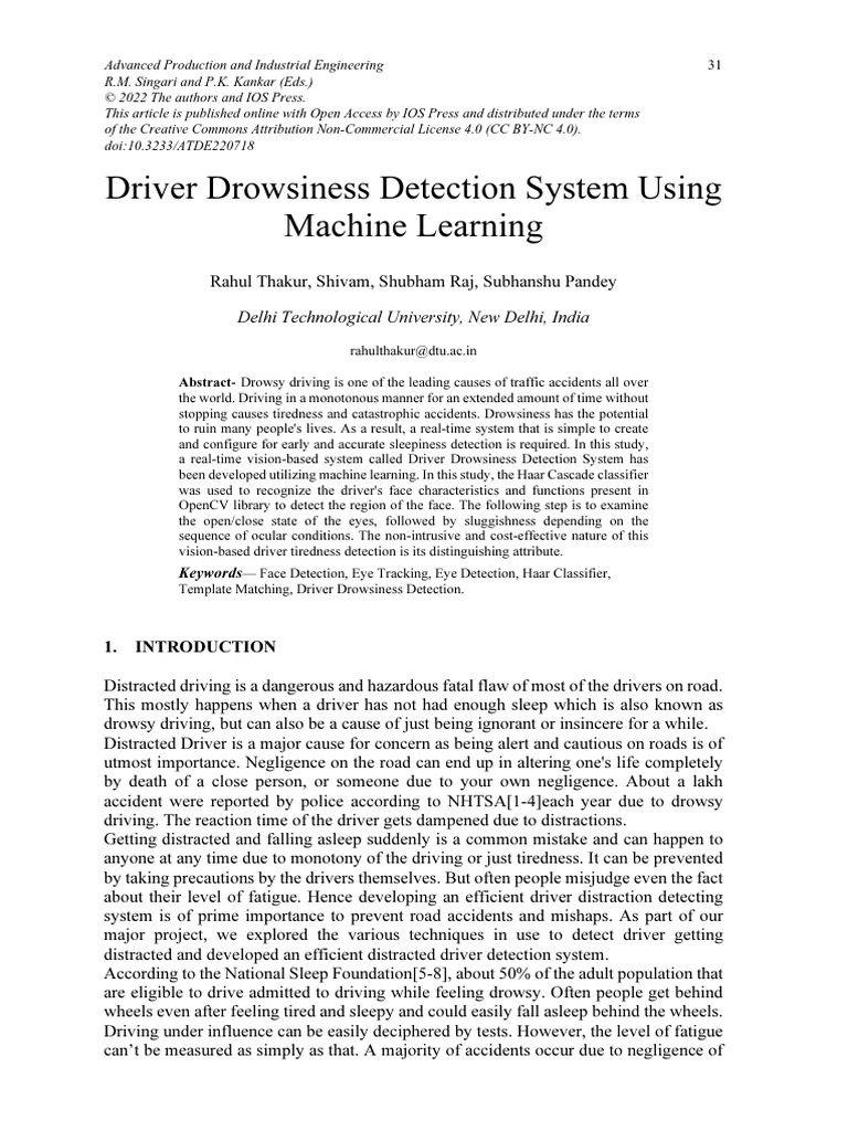 Driver Drowsiness Detection System Using Machine L Pdf