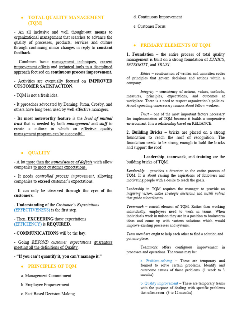 Total Quality Management Opm Reviewer | Download Free PDF | Leadership | Quality Management