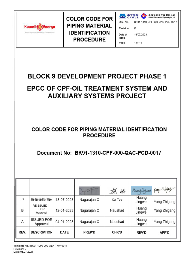 Piping Material Color Coding Procedure | PDF | Pipe (Fluid Conveyance ...