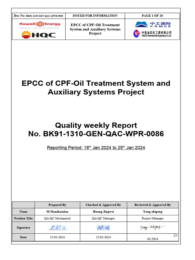 EPC Quality Weekly Report 25.01.2024 | PDF | Concrete | Welding