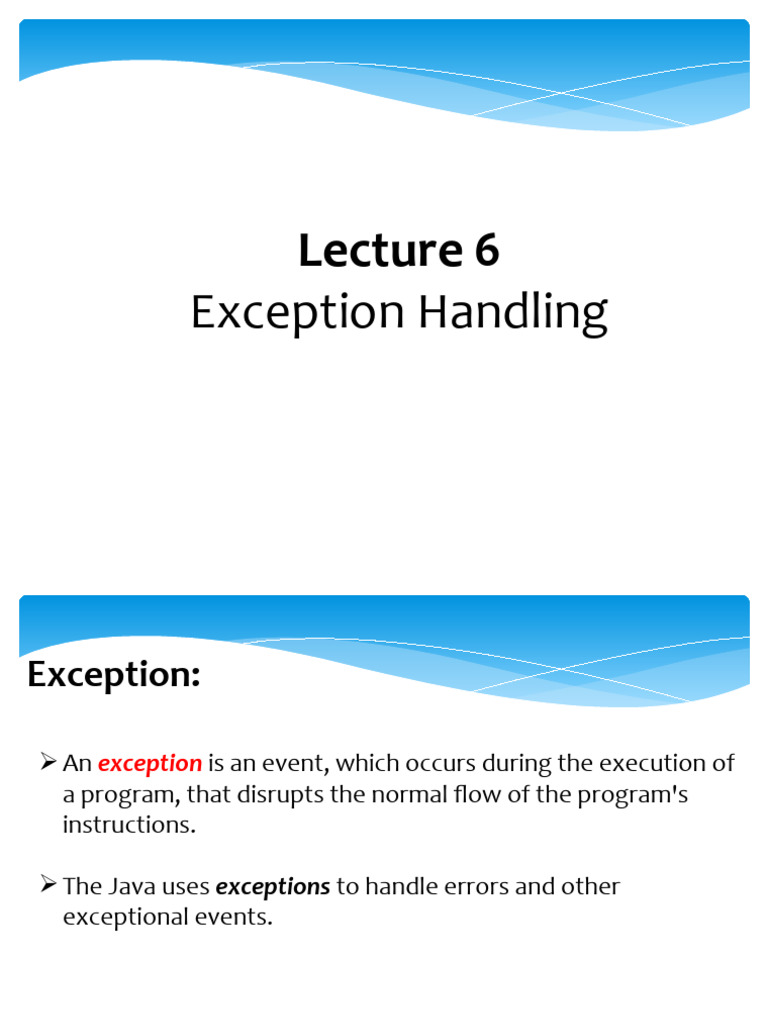 SE101 Lec6 ExceptionHandling | PDF | Class (Computer Programming) | Method (Computer Programming)
