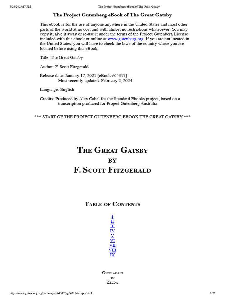 The Project Gutenberg eBook of the Great Gatsby | PDF | The Great Gatsby